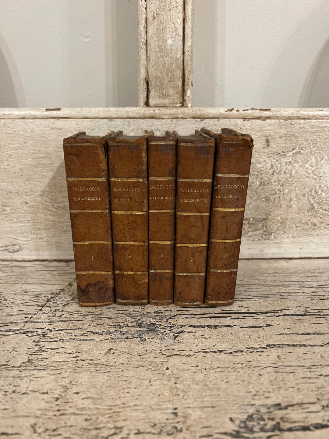 Tiny Antique Leather Book Set the Decameron Italian 1826 - Etsy