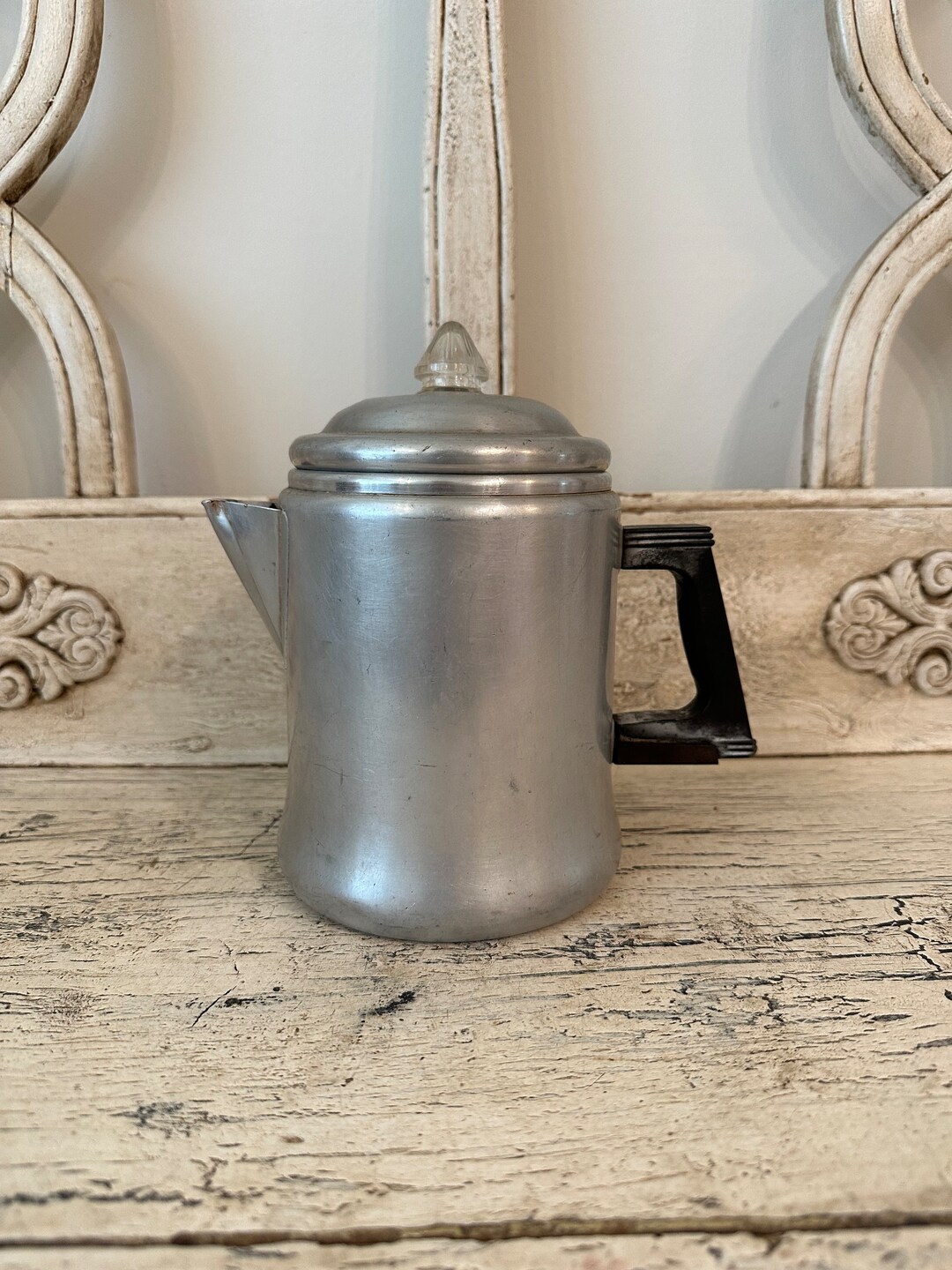 Rustic Stovetop Coffee Pot Vintage Aluminum Percolator Coffee Pot 6 Cup ...