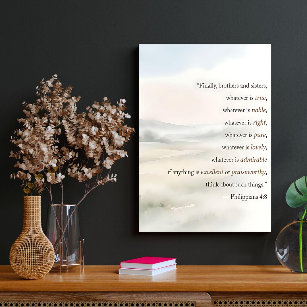 Philippians 4:8 Scripture Print | Watercolor Landscape, Christian Wall ...