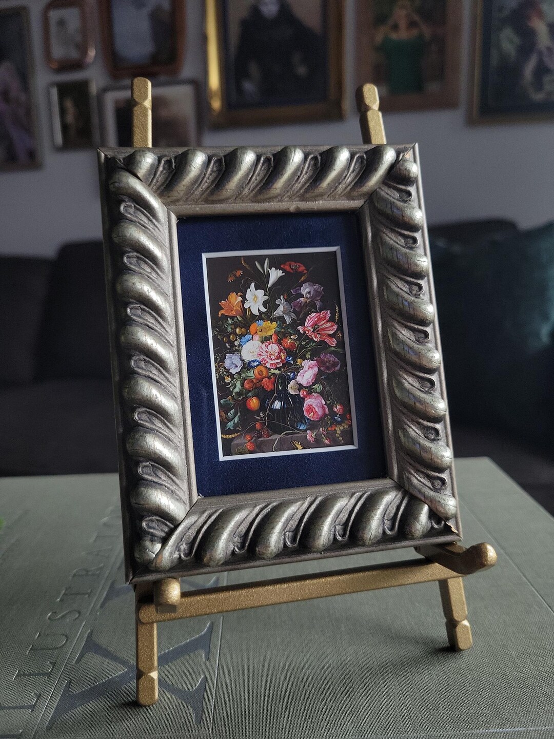 Framed Mini Baroque Floral Print in Silver Rope Frame | Cubicle Decor ...