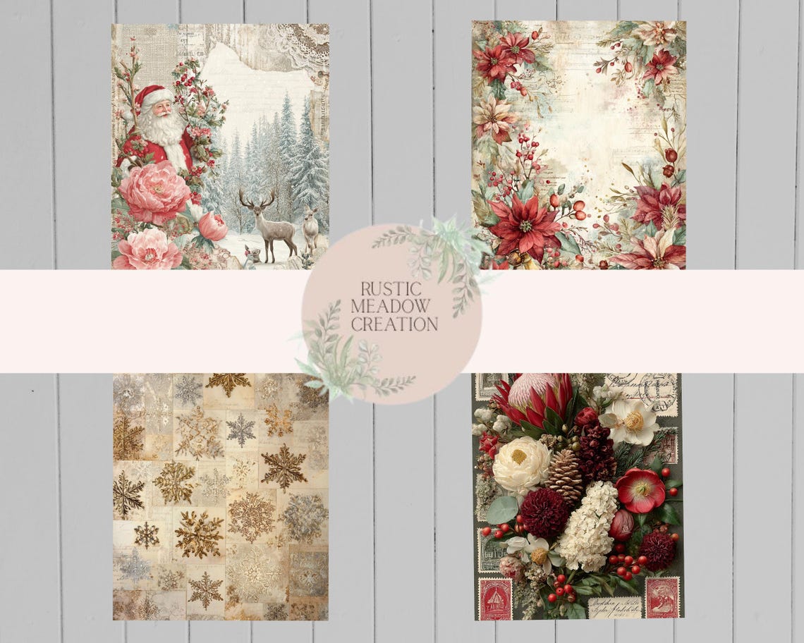 Christmas Background Paper, Junk Journal, Scrapbook, Crafts, Cards ...