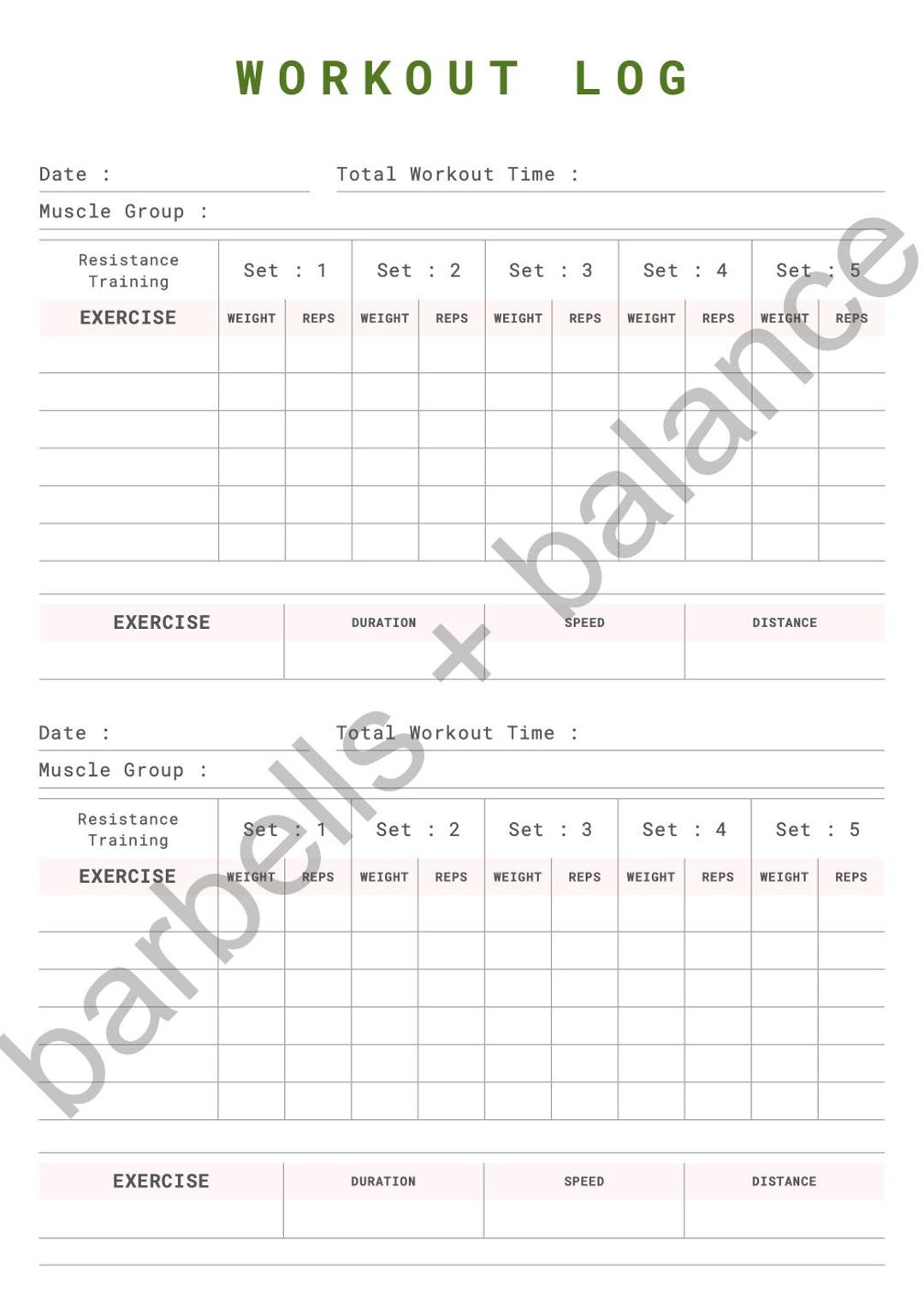 Exercise Log Template Printable Workout Tracker Fitness Planner Gym ...