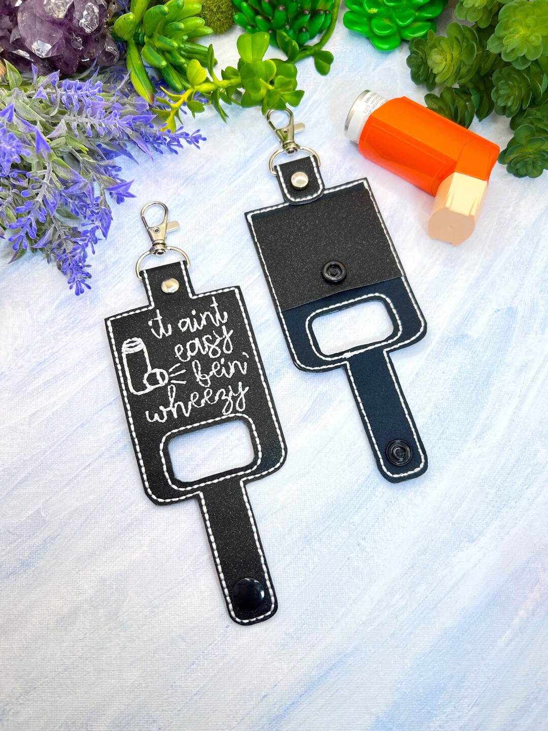 Inhaler Holder, 1 Easy Being Wheezy Inhaler Case White on Black Glitter ...