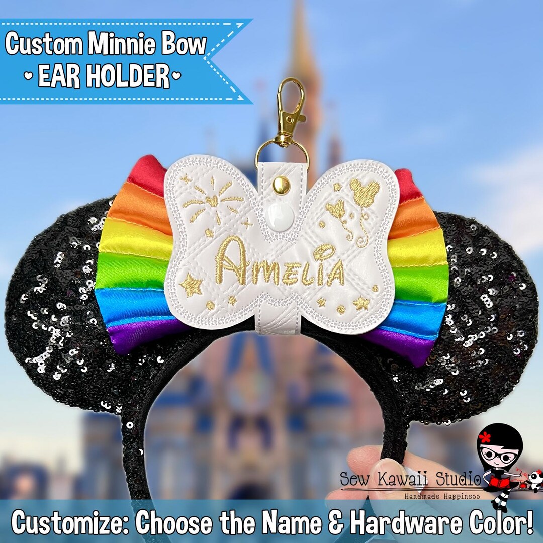 Mickey Ears Holder CUSTOM NAME Bow Ear Holder Minnie Ear Holder Resort ...