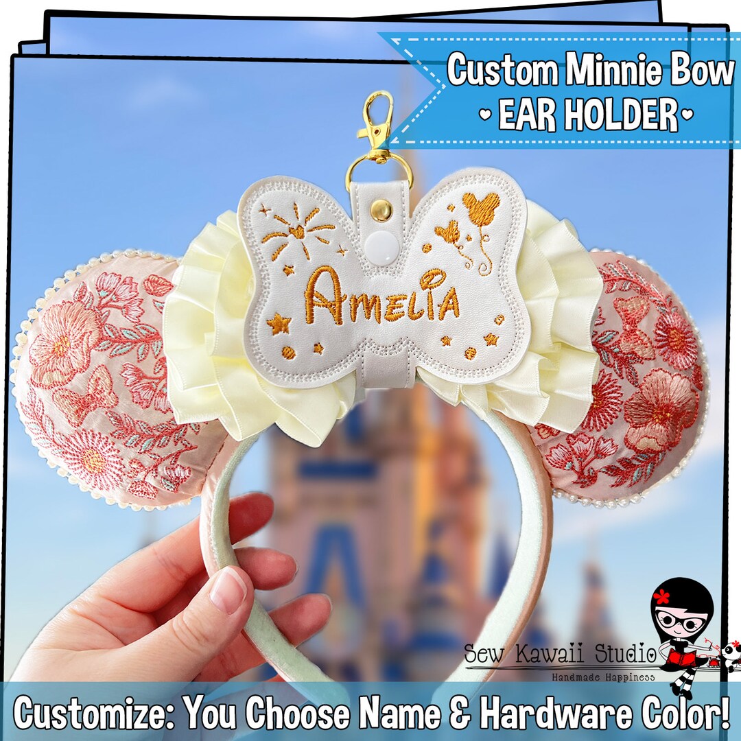 Mickey Ear Holder CUSTOM NAME Bow Ear Holder Minnie Ear Holder Resort ...