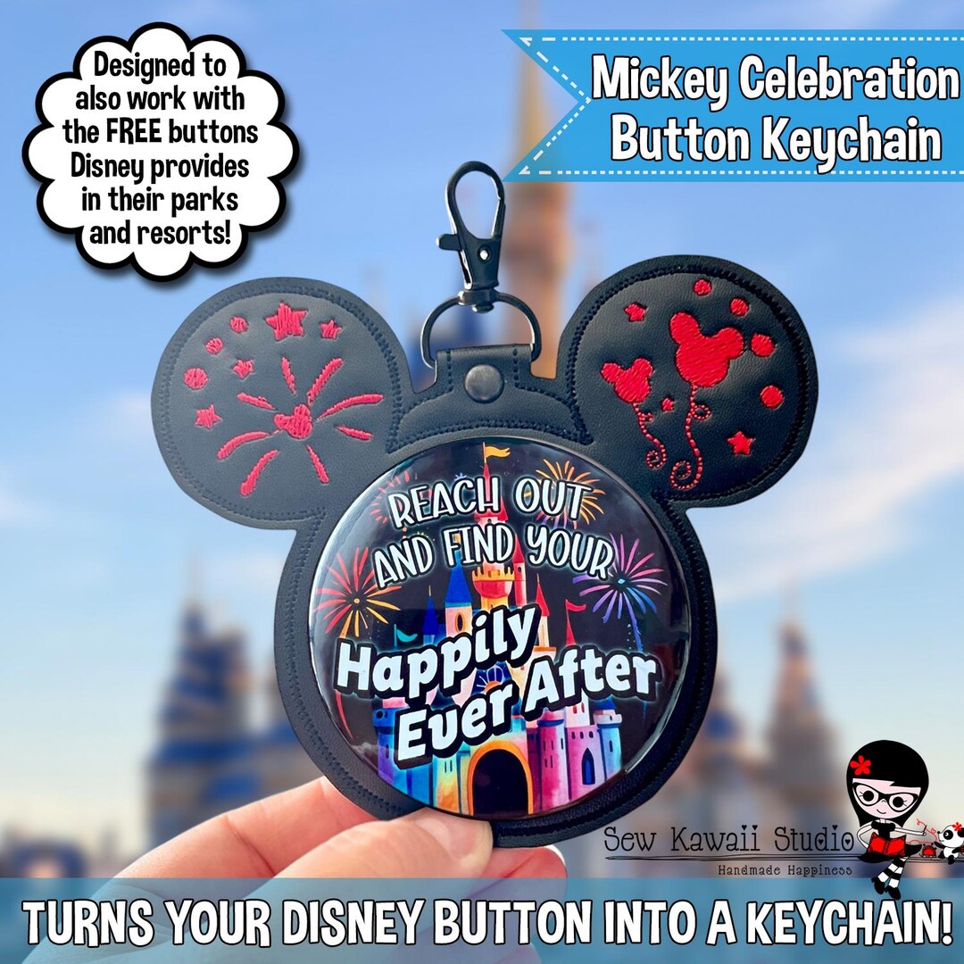 Mickey Celebration Button Keychain, Faux Leather Disney Accessory ...