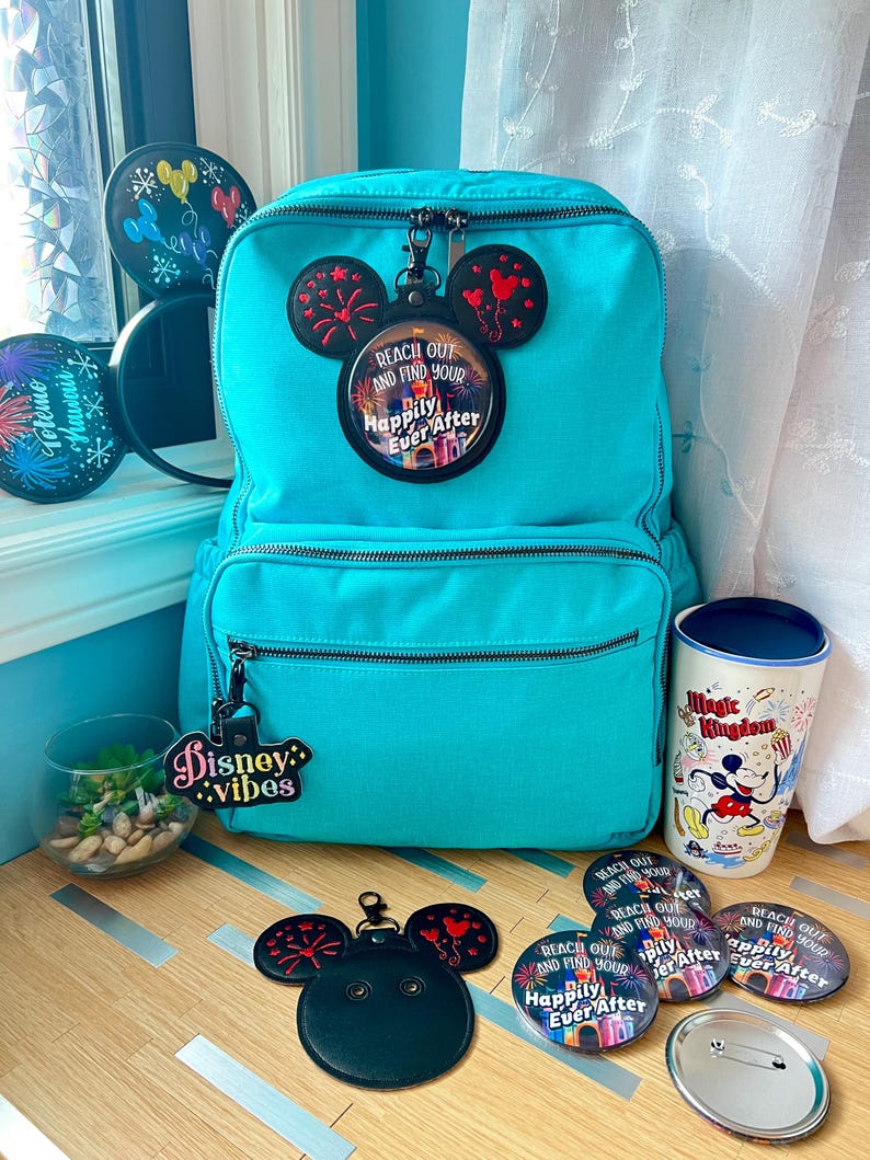 Mickey Celebration Button Keychain, Faux Leather Disney Accessory ...