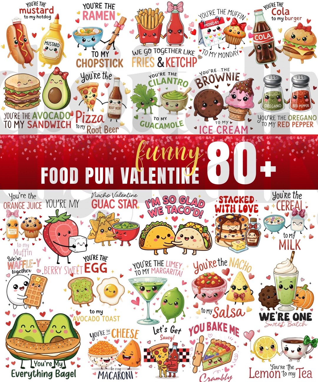 80+ Food Pun Funny Valentine PNG Sublimation Bundle, Funny Couple Png ...