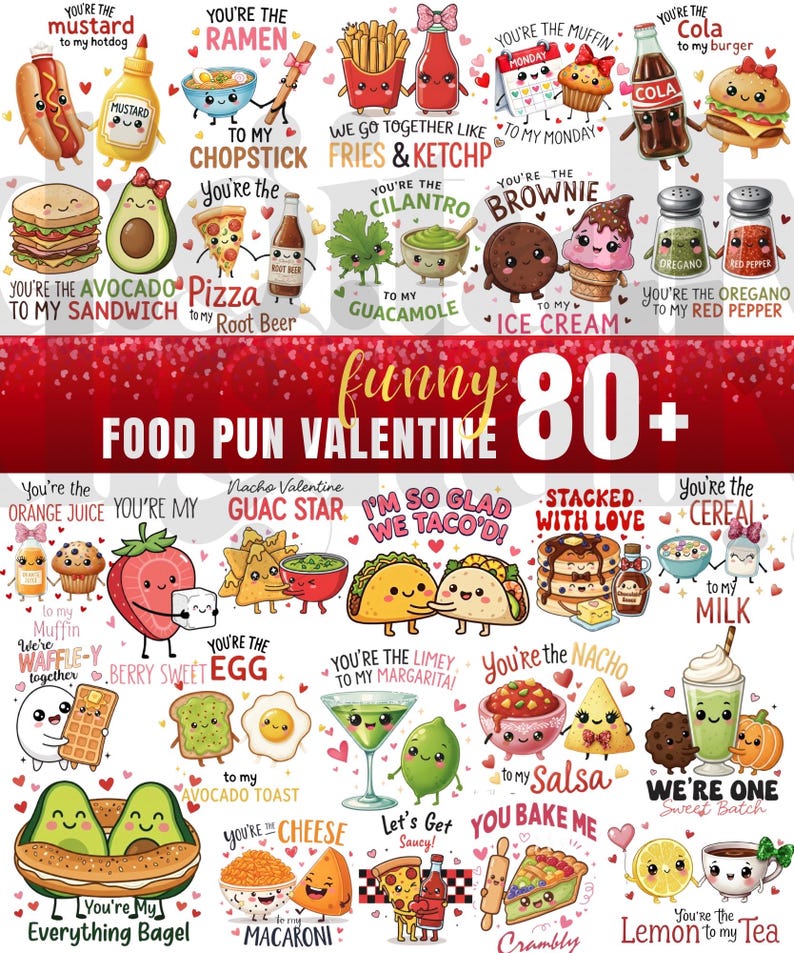 80+ Food Pun Funny Valentine PNG Sublimation Bundle, Funny Couple Png ...