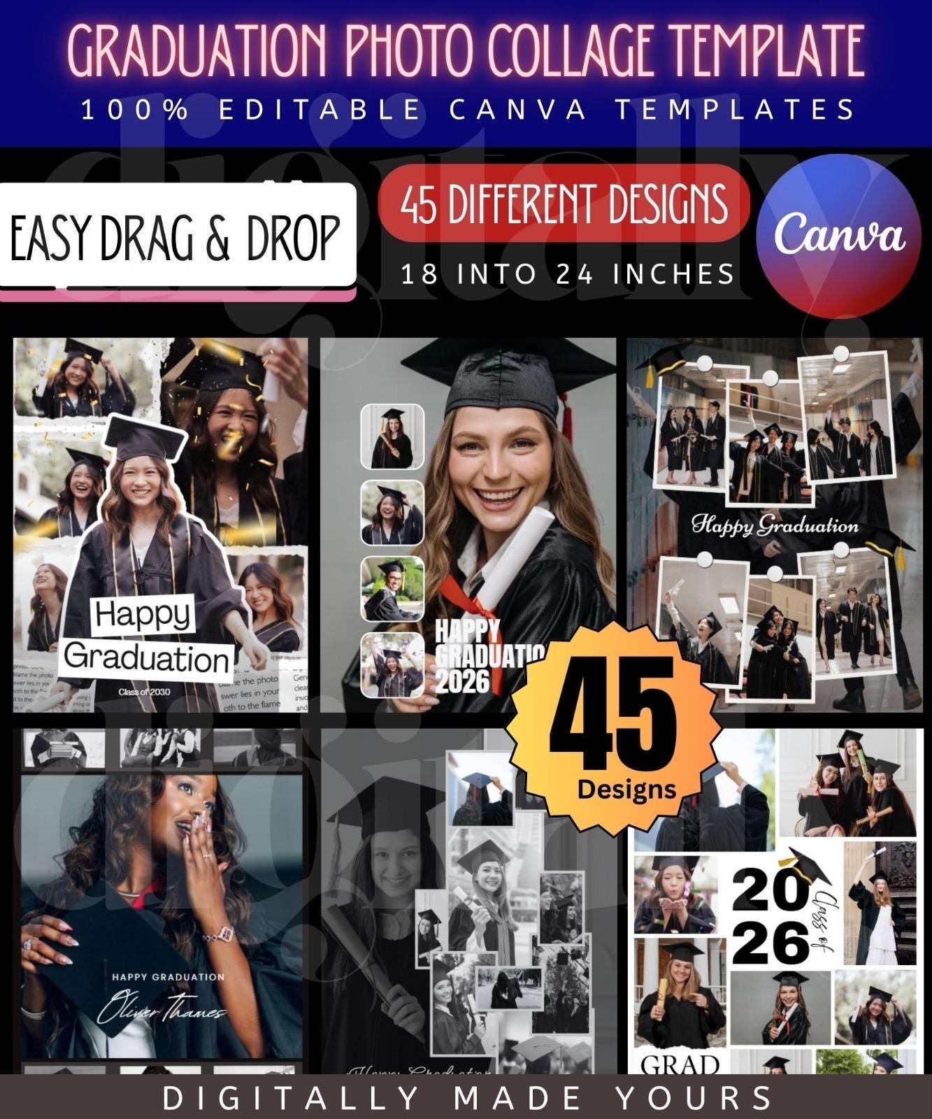 Graduation Shirt Template Mega Bundle Canva Templates: Grad Bootleg ...