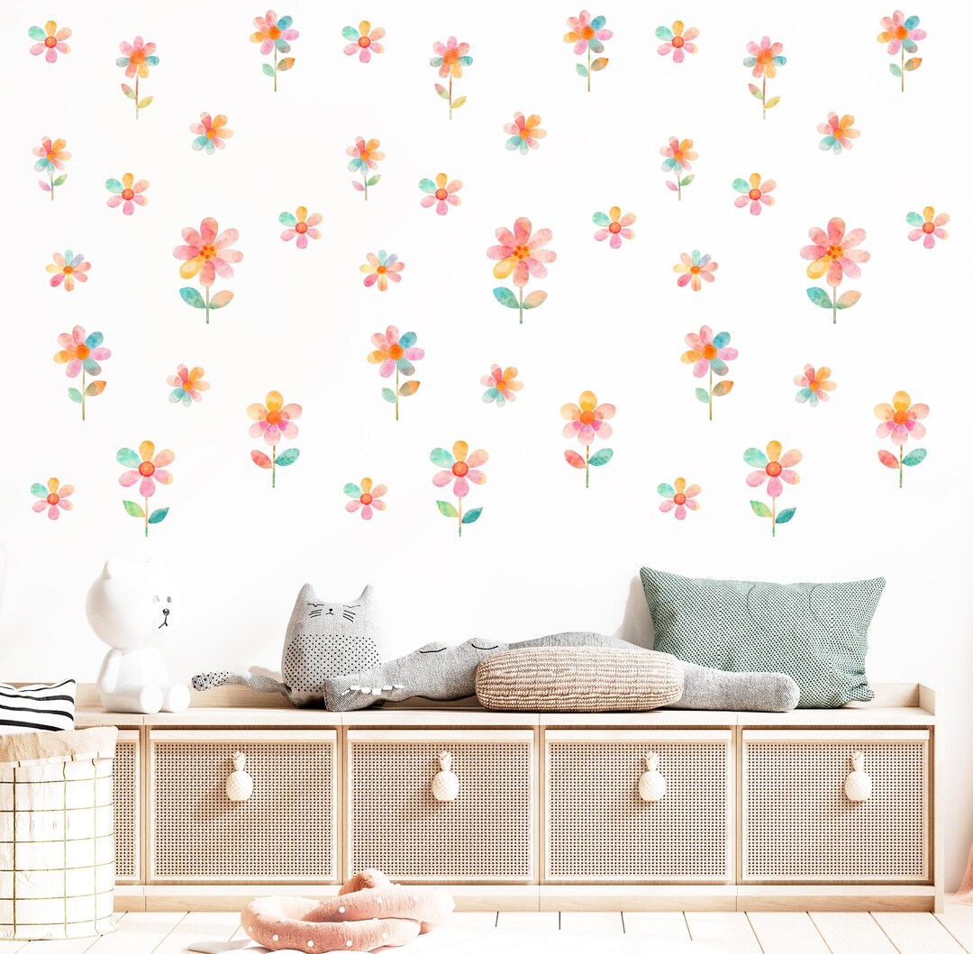 Watercolor Rainbow Flowers Wall Decals Peel & Stick Nursery Decor - Etsy