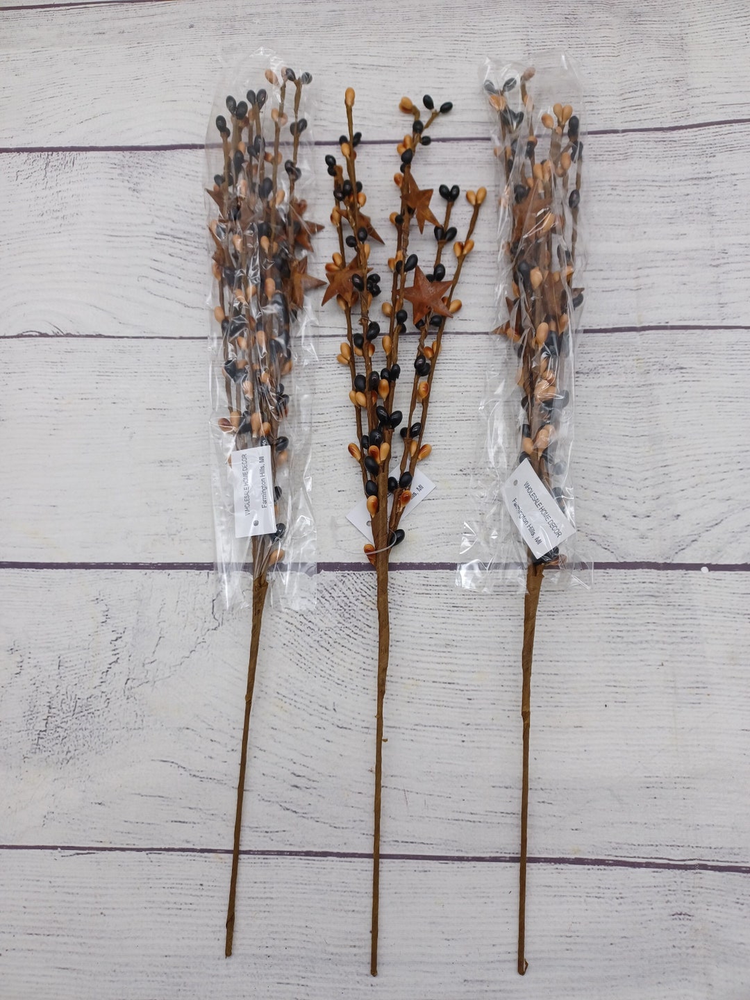 3 Black and Tan With Rusty Stars 18 Inch Pip Berry Picks Sprays Stems ...