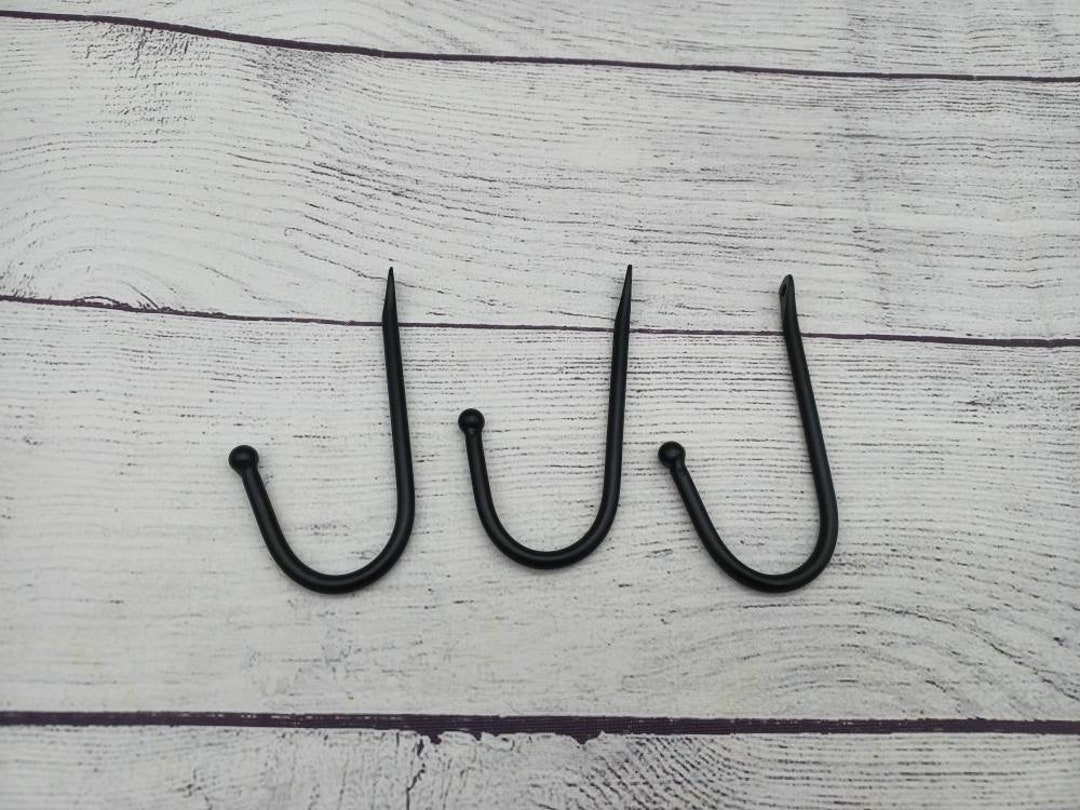 4 Inch J Hooks, Set of 3, Black Wrought Iron, Reproduction Hardware for ...
