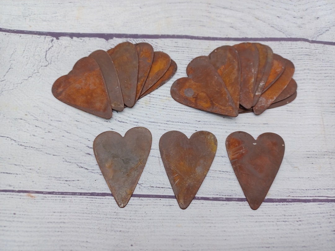 Rusty 2 Whimsical Flat Hearts, Primitive, Craft Supplies, Rustic Heart ...