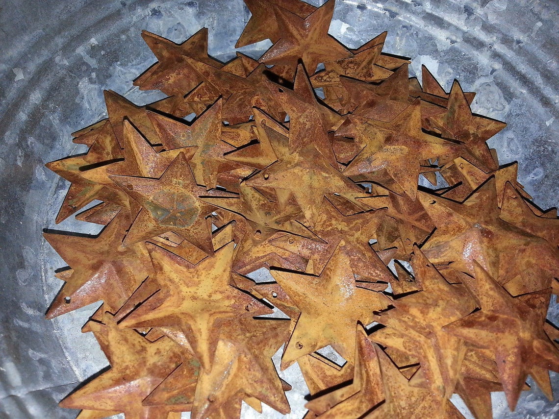 100 Rusty 1.5" (1-1/2") Country Stars, 3D, Rusted, Hole for Hanging ...