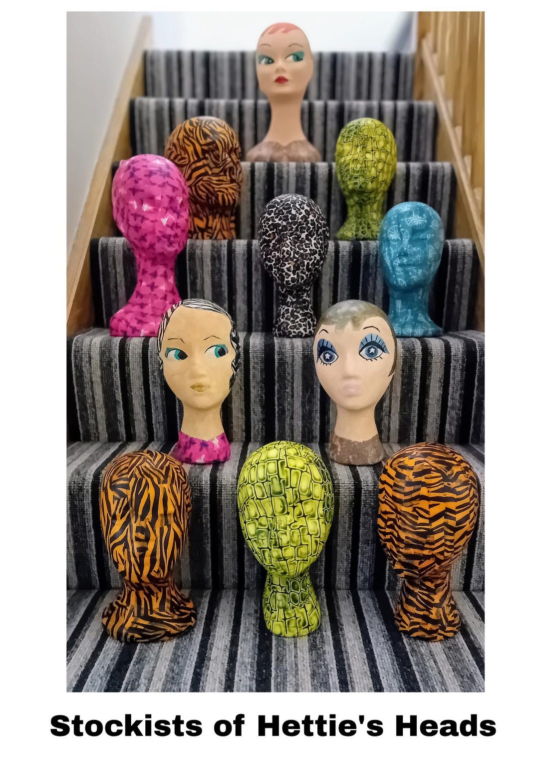Funky Upcycled Patterned Display Mannequin Heads - Wig/hat/jewellery ...