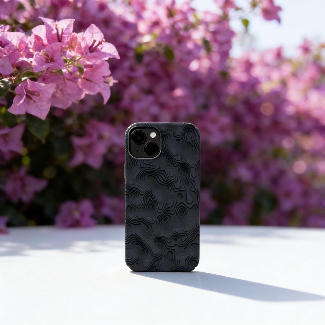 Topographic Map Phone Case, 3D Texture Tactile Phone Cover, Matte Black ...