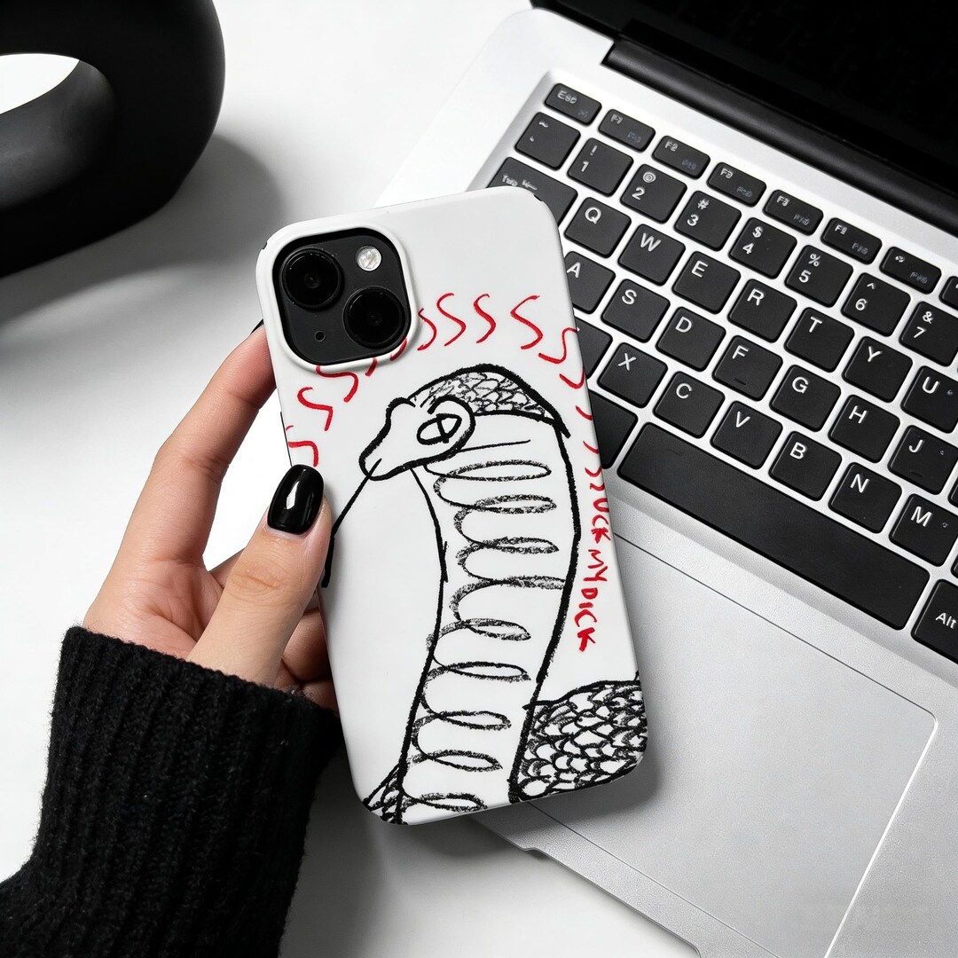 Edgy Cobra Sketch Art Phone Case, Minimalist Snake Graffiti Hard Shell ...