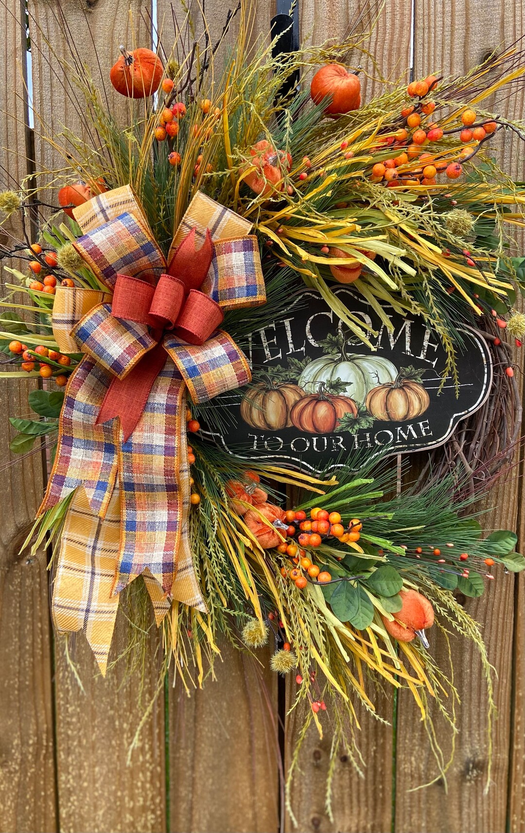 Fall Door Wreath, Fall Decor, Welcome Fall Wreath, Pumpkin Wreath, Fall ...