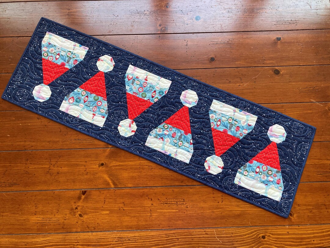 Hats off Red Blue Quilted Table Runner - Etsy