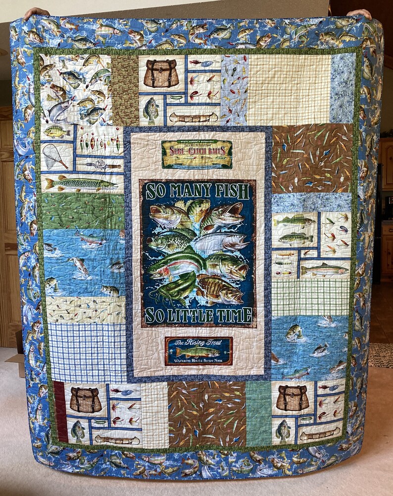 Fishing Twin/lap Size Reversible Quilt - Etsy