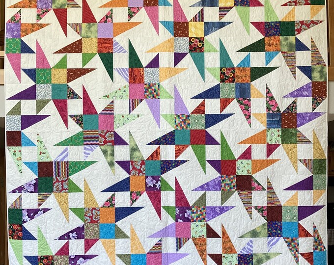 Scrappy Connected Stars Queen Size Quilt - Etsy
