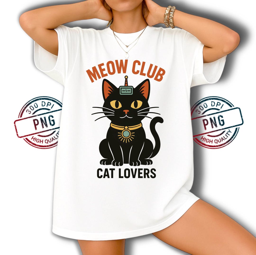 Meow Club Retro Cat Lovers PNG: Modern Minimalist Pet Lover Digital ...