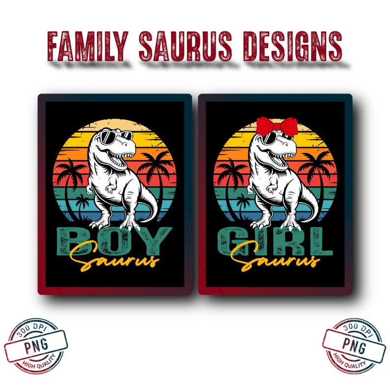 Funny Family Saurus Dinosaur PNG Bundle: Retro T-rex Clipart (digital ...