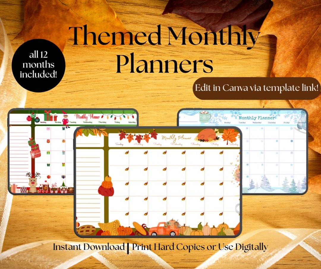 Digital Monthly Themed Planner Bundle Printable Calendar Set for ...