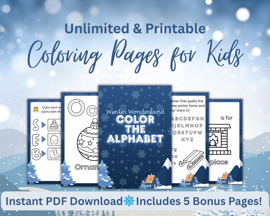 Winter Wonderland Alphabet Coloring Pages Digital Printable Educational ...