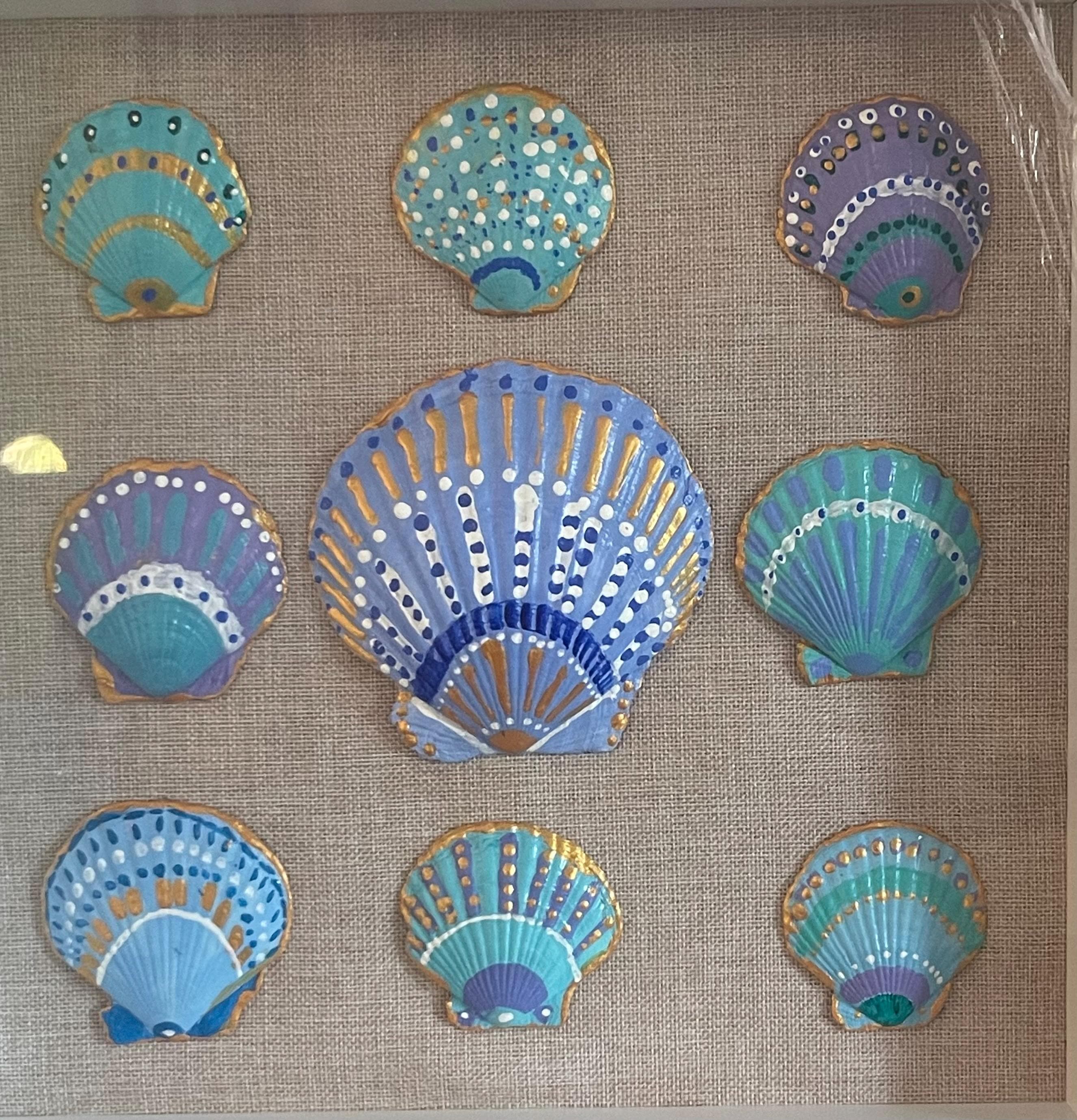 Sea Shell Art Shadow Box Hand Painted-scallop Shells in Blues - Etsy