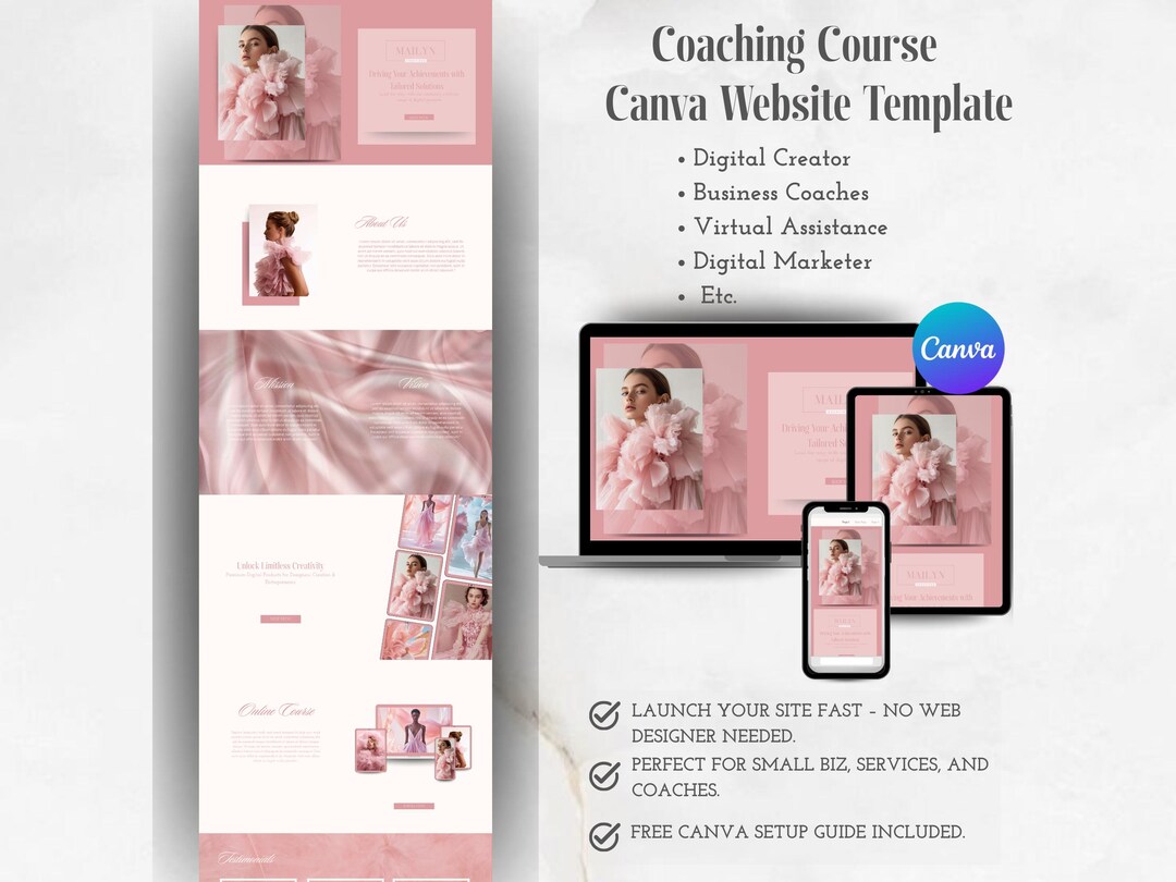 Dusty Pink Coaching Website Template: Editable Canva Landing Page ...