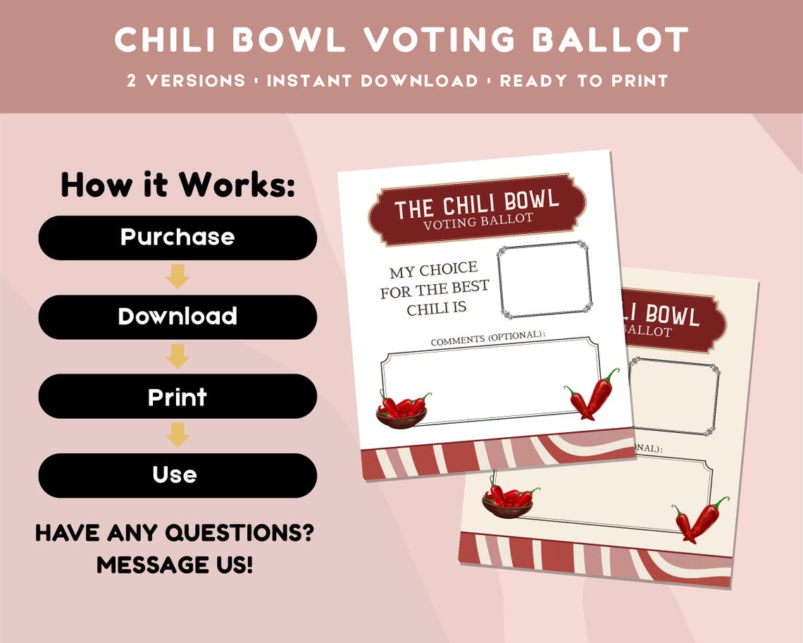 Chili Cook off Voting Card, Printable Ballots for Chili Contest and ...