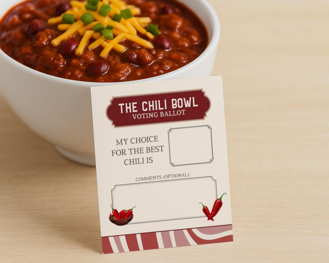 Chili Cook off Voting Card, Printable Ballots for Chili Contest and ...