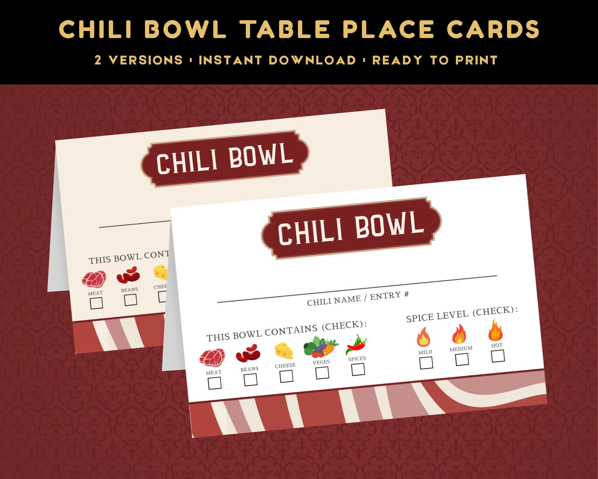 Chili Cook off Table Place Cards, Printable Chili Bowl Tent Cards ...