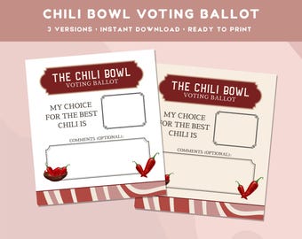 Chili Cook off Voting Card, Printable Ballots for Chili Contest and ...