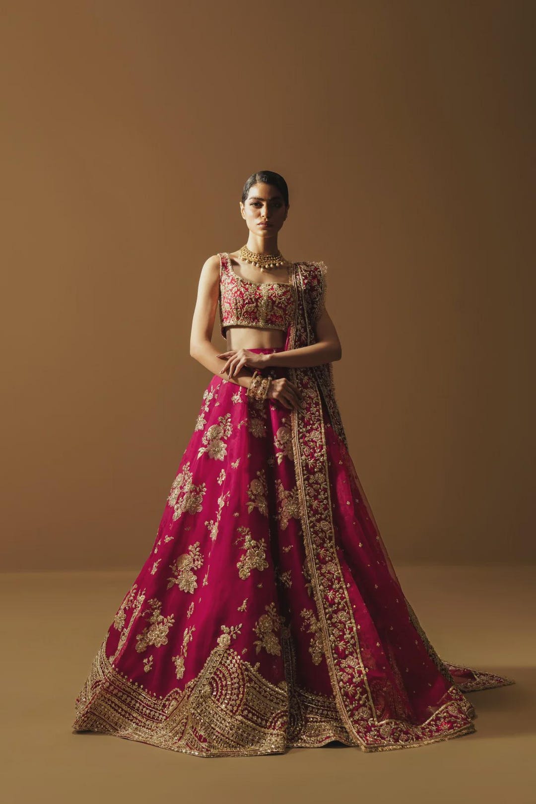 Hand Embroidered Indian Bridal Lehenga: Silk & Organza Wedding Dress - Etsy