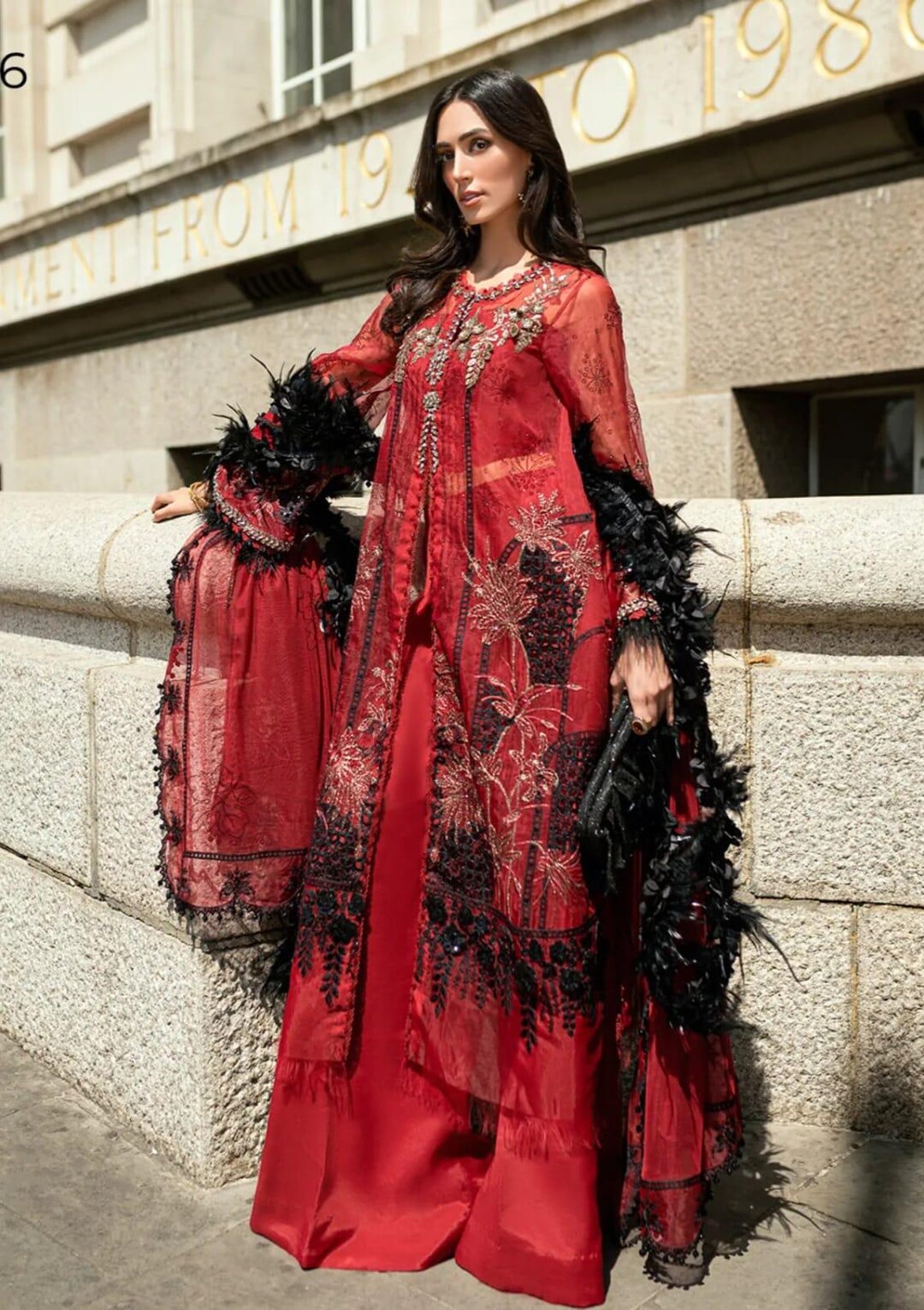 Maria B Red Organza Dress, Pakistani Designer, Custom Mad, Delivery on ...