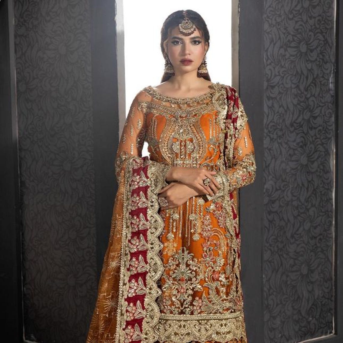 Orange Grara Shirt, Mehndi Dress, Asian Party Wear, - Etsy