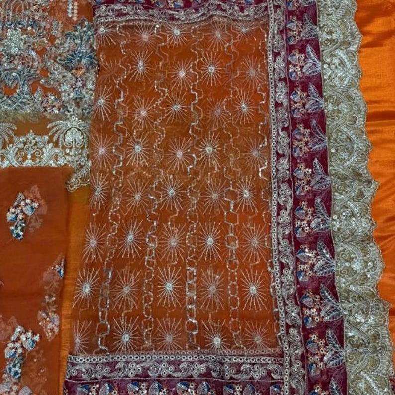 Orange Grara Shirt, Mehndi Dress, Asian Party Wear, - Etsy