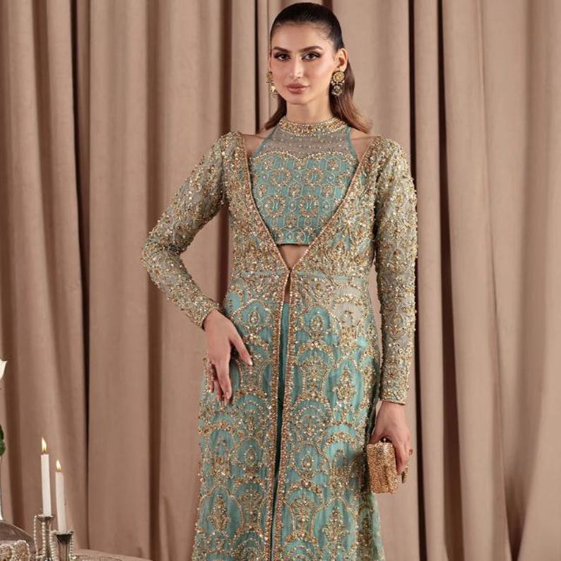 Pakistani Sea Green, Custom Dress, Birthday Party Outfit, Hand ...