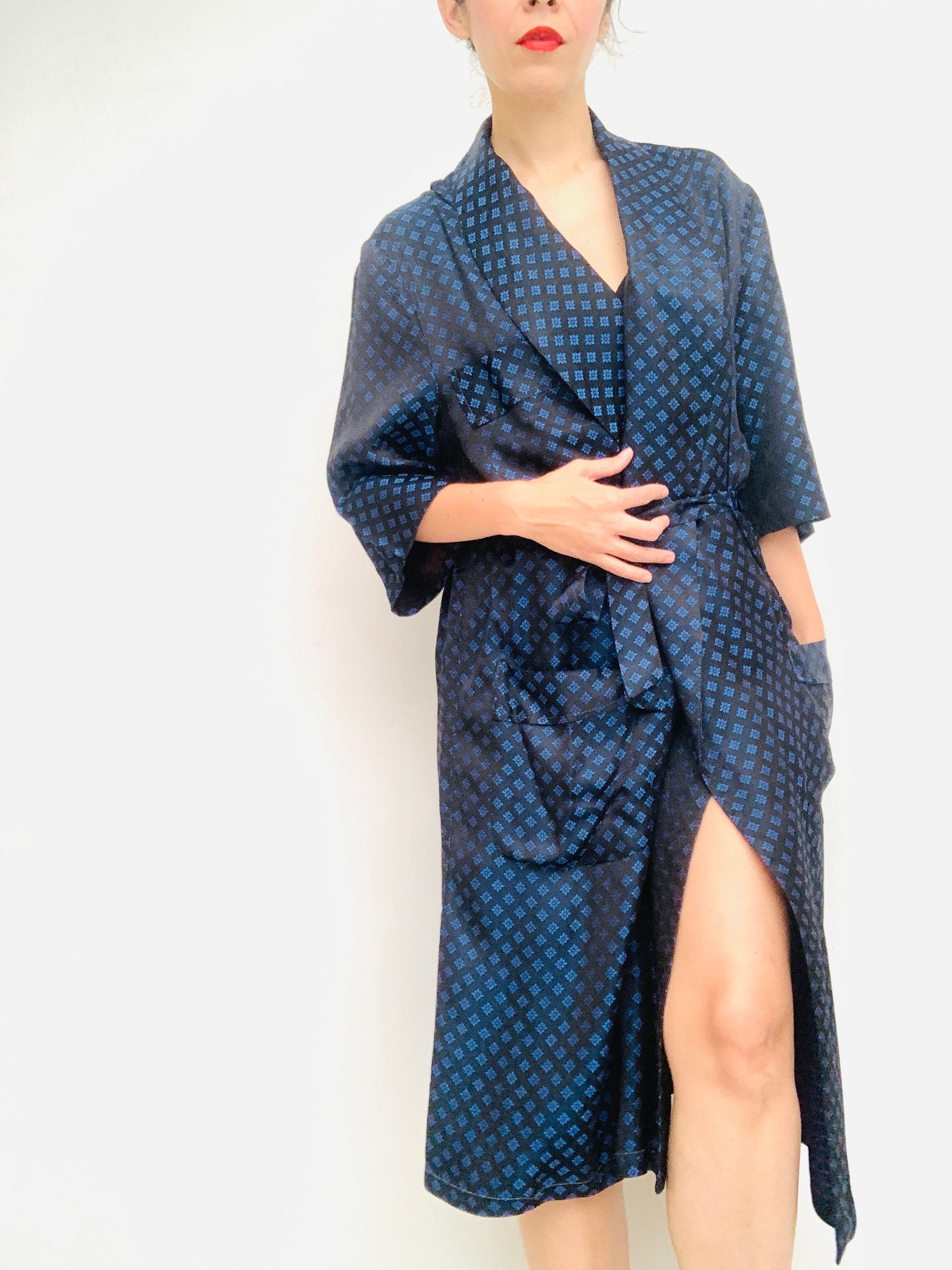 Original Vintage Men's Robe 1970s, Retro Dressing Gown, Silky ...