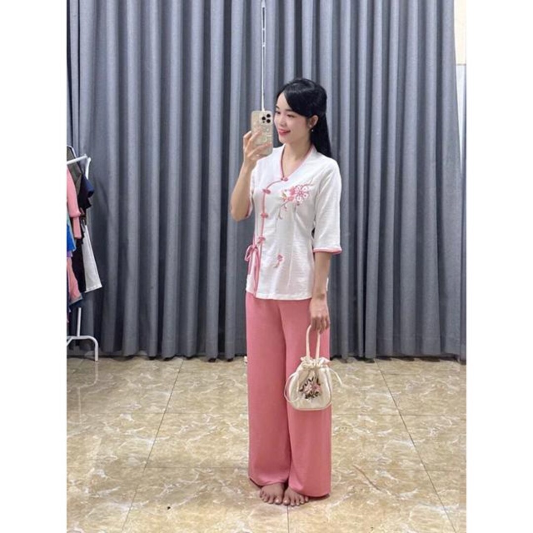 Cloud-pattern Cotton Temple Outfit | Bow-accent Buddhist Clothing for ...