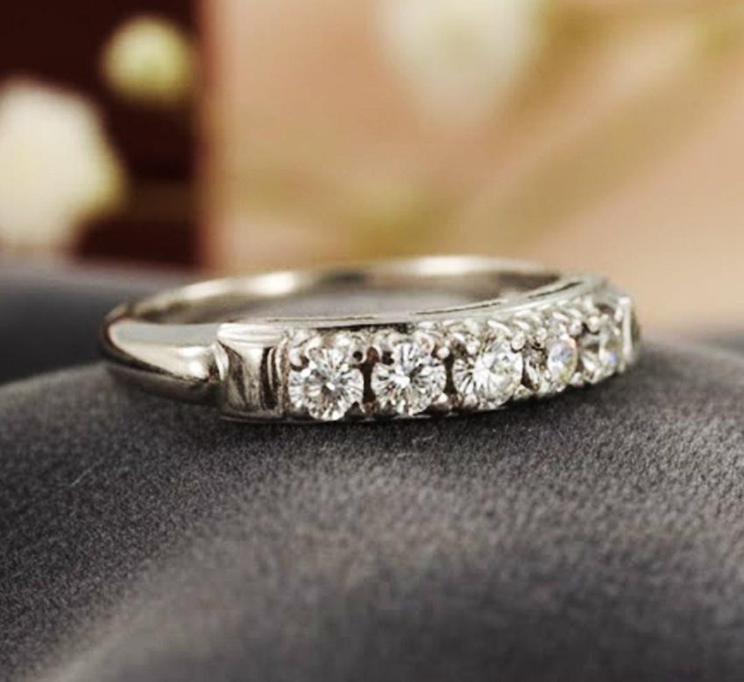 Vintage Art Deco Diamond Wedding Band, Antique Five Stone Band ...