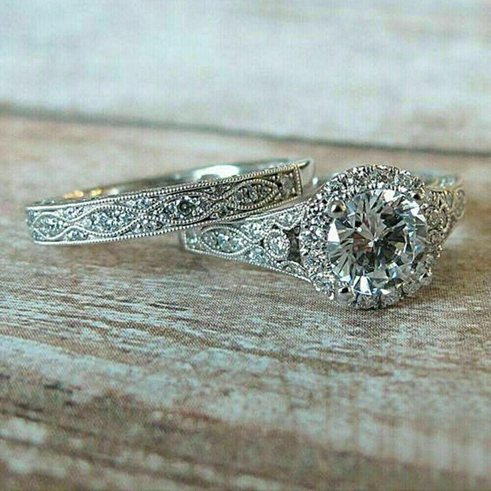Vintage Art Deco Ring Set, Edwardian Bridal Set, Antique Engagement ...