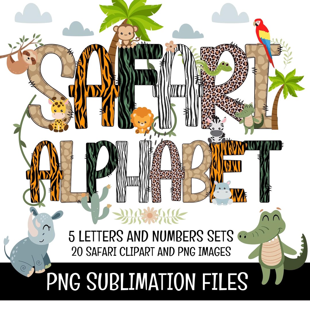Safari Zoo Doodle Alphabet Letters PNG Bundle Instant Download - Etsy