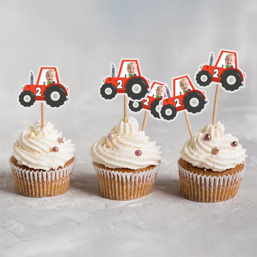 TRACTOR Cupcake Toppers - Personalised Farm Birthday Party Decorations ...