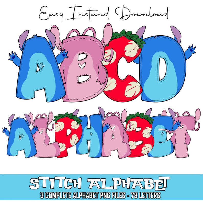 Stitch Doodle Alphabet Letters PNG Bundle Instant Download - Etsy