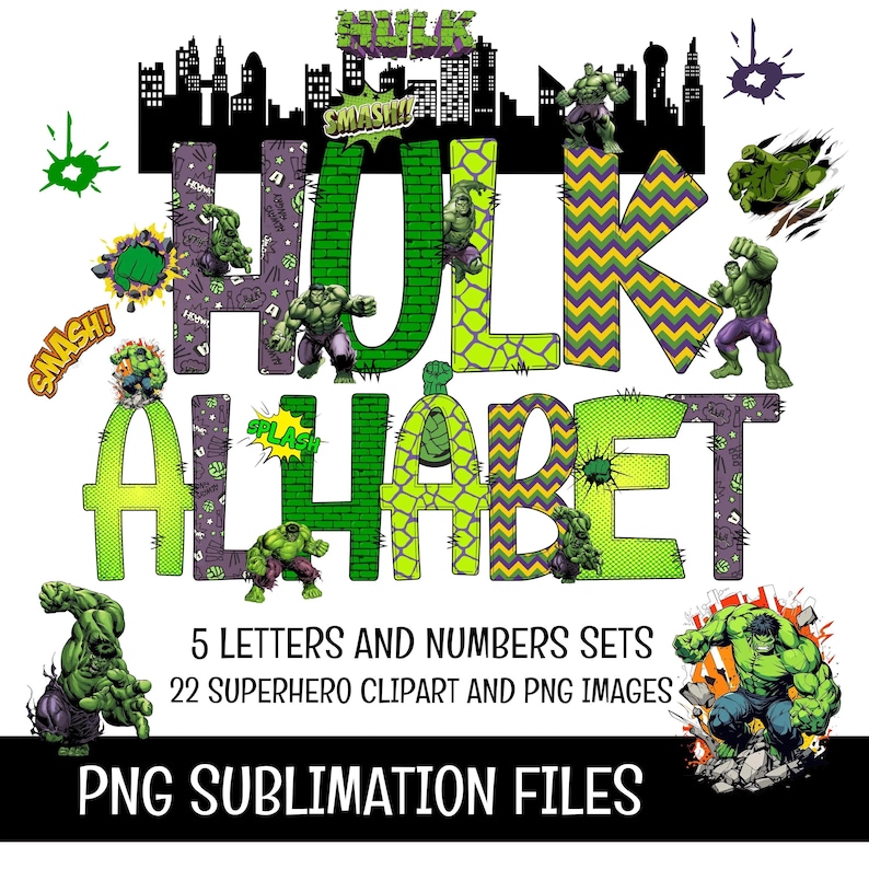 Hulk Doodle Alphabet PNG Clipart: Sublimation Design (digital Download ...