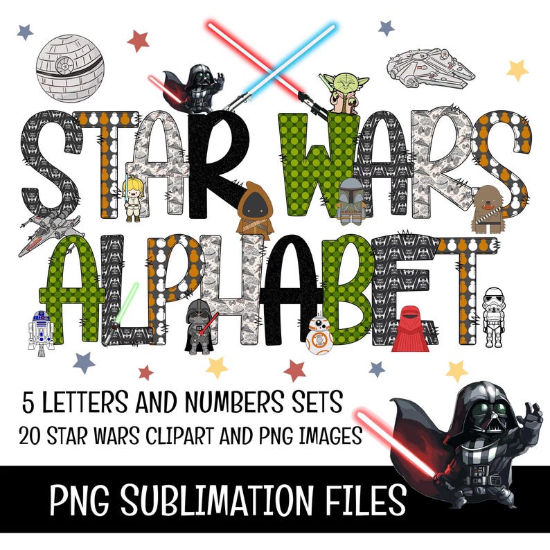Star Wars Doodle Alphabet Letters PNG Bundle Instant Download - Etsy